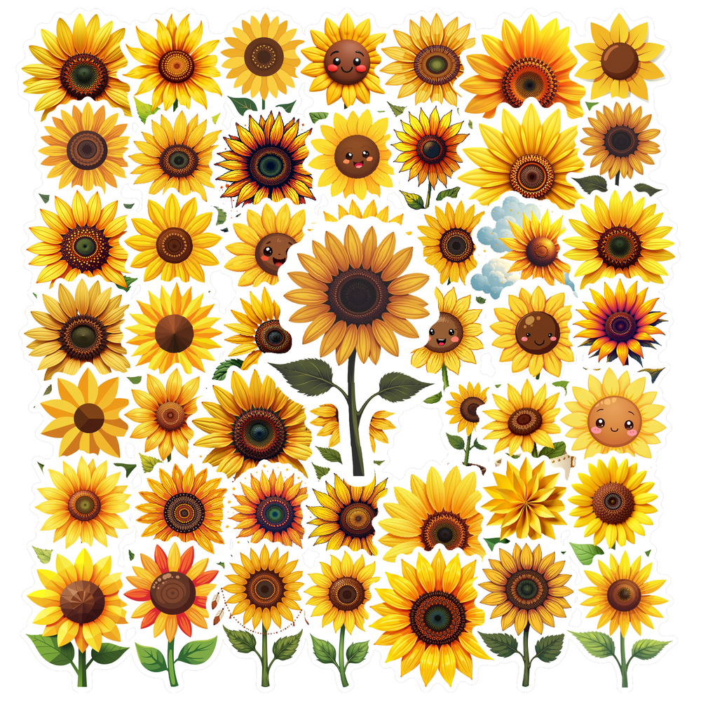 cartoon Sunflower Theme Stickers, Waterproof Sunflower Theme Sticker ...