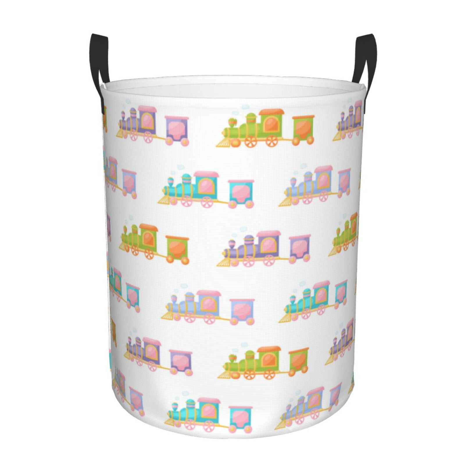 cartoon Train Pattern Round Laundry Basket, Laundry Hamper with Handle ...