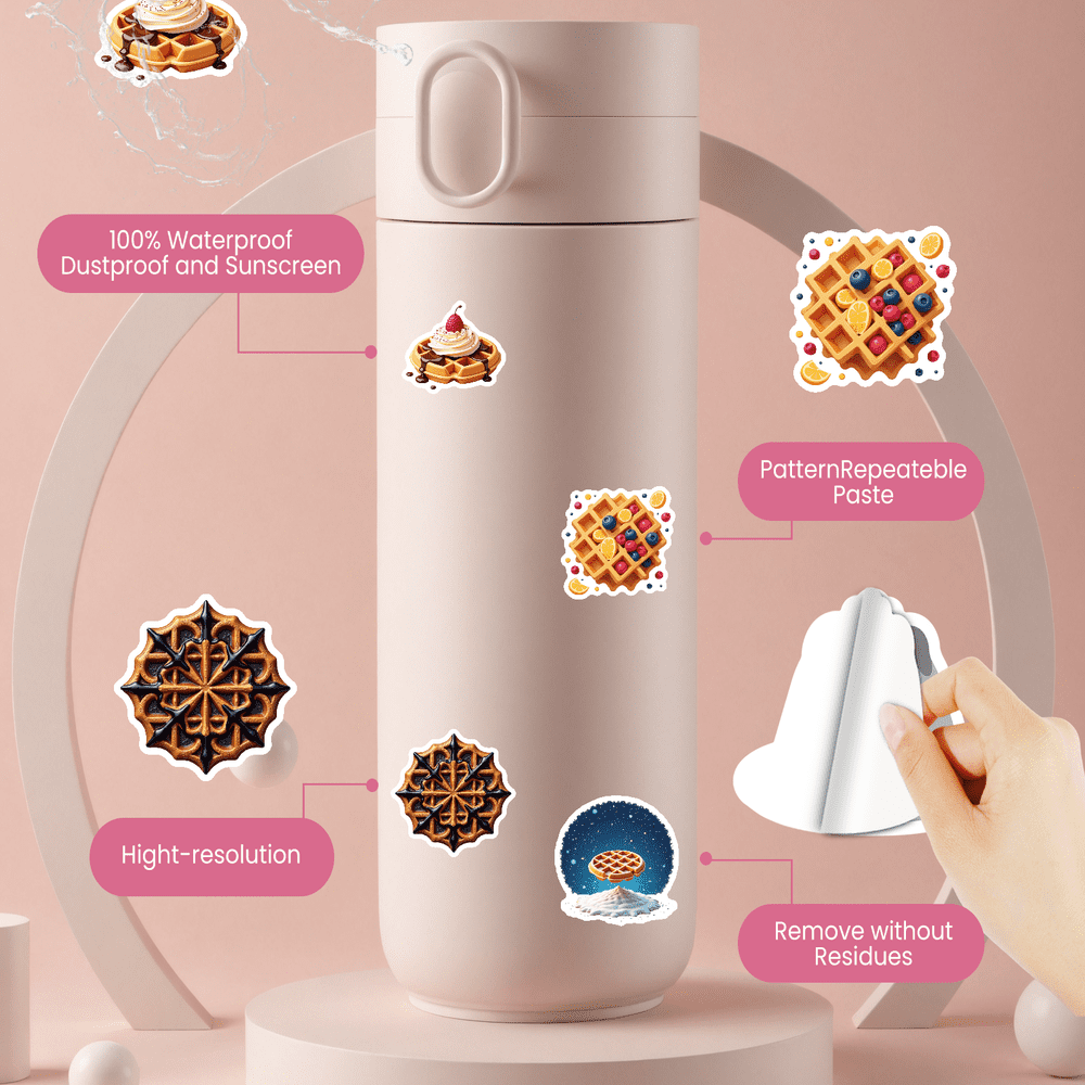 cartoon Waffle Theme Stickers, Waterproof Waffle Theme Sticker for ...