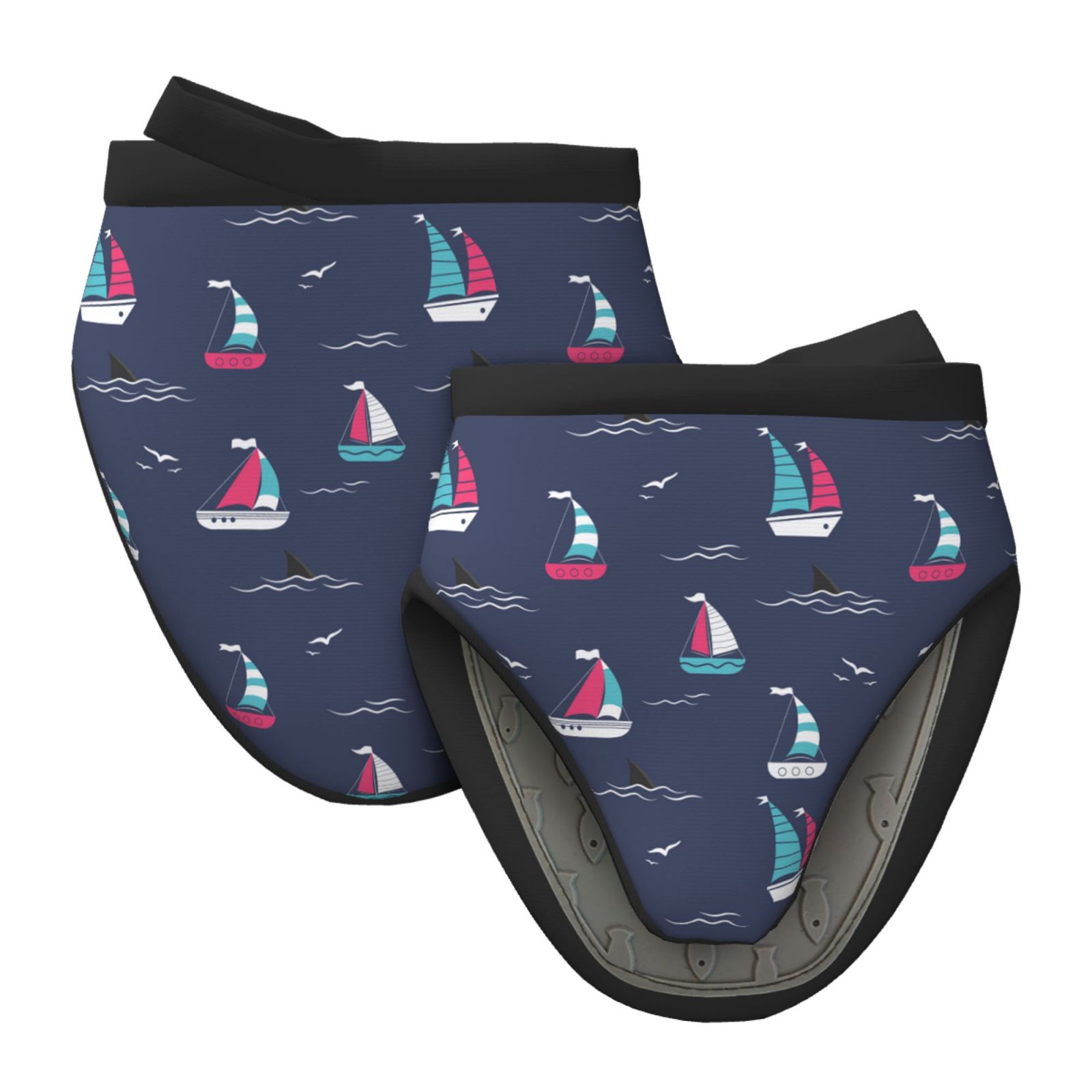 cartoon boat shark fins blue Oven Mitts Heat Resistant - Soft Lining ...
