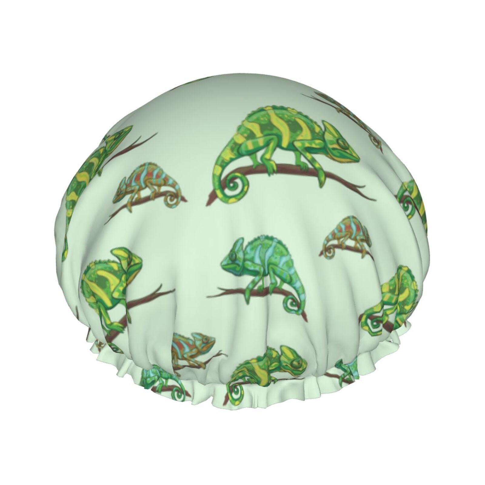 cartoon chameleon cute lizard Shower Cap for Women, Double Waterproof ...