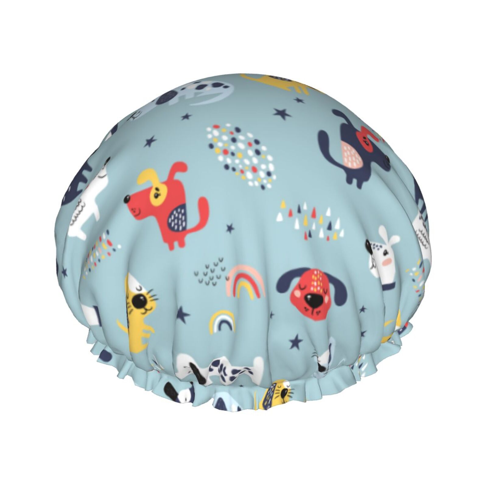 cartoon colorful dog Shower Cap, Reusable Bath Hair Hat for all Hair ...