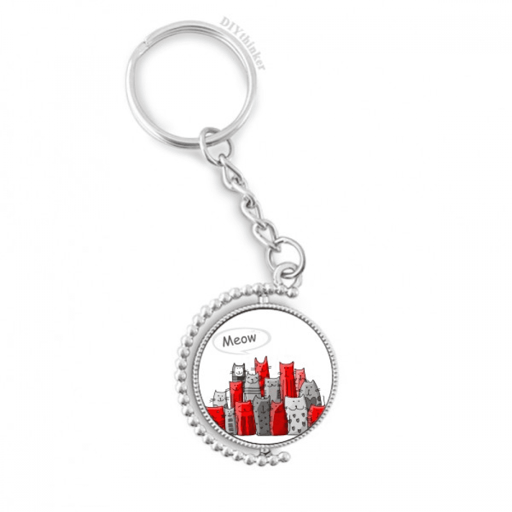 cartoon cute cat mewing protect animal pet lover rotatable keyholder ...