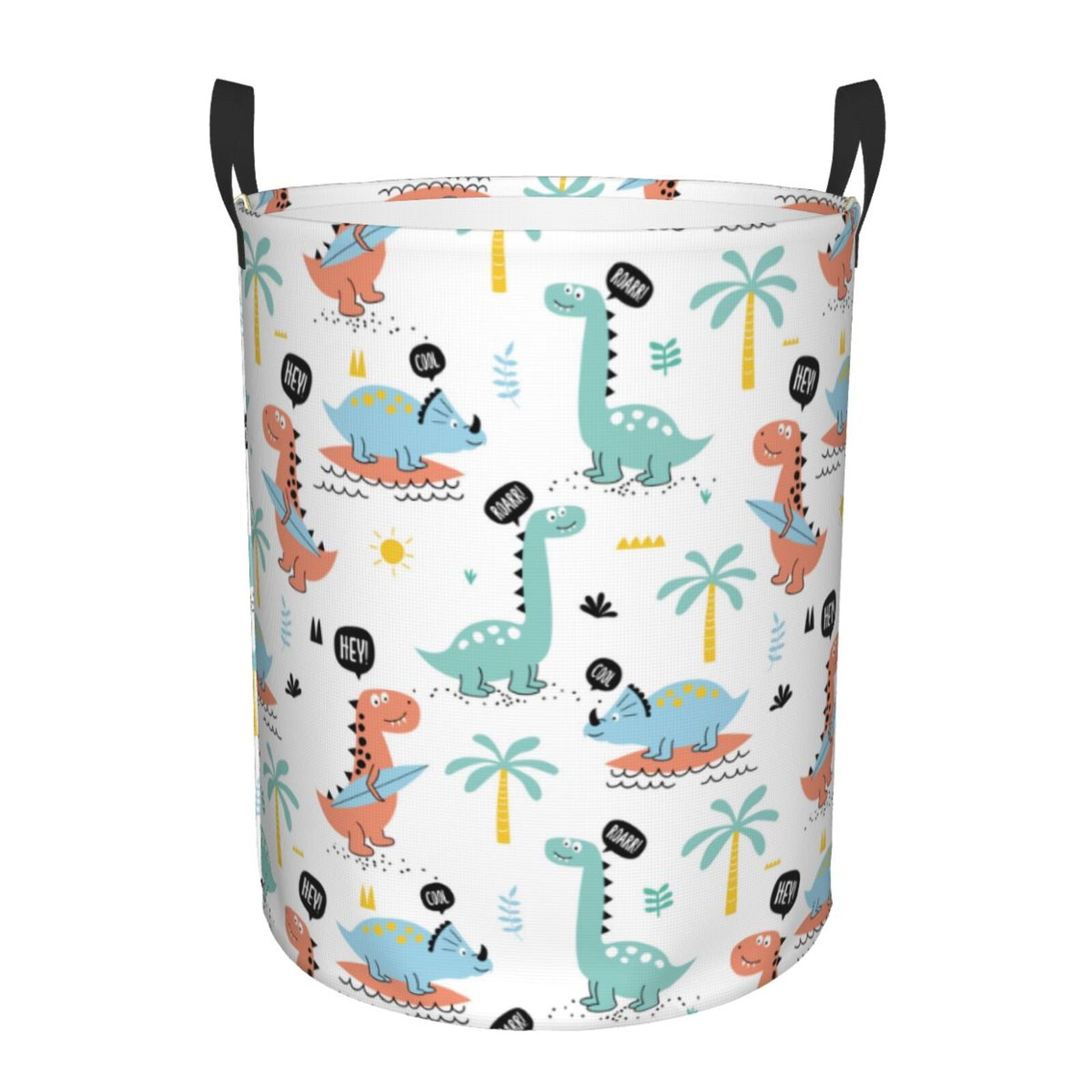 cartoon cute dinosaur Round Laundry Basket, Laundry Hamper with Handle ...