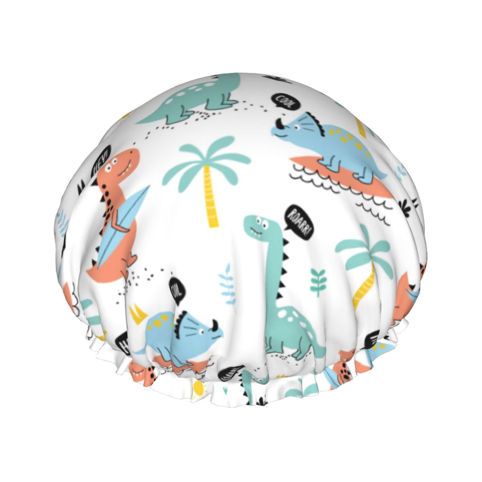 cartoon cute dinosaur Shower Cap for Women, Double Waterproof Layers ...