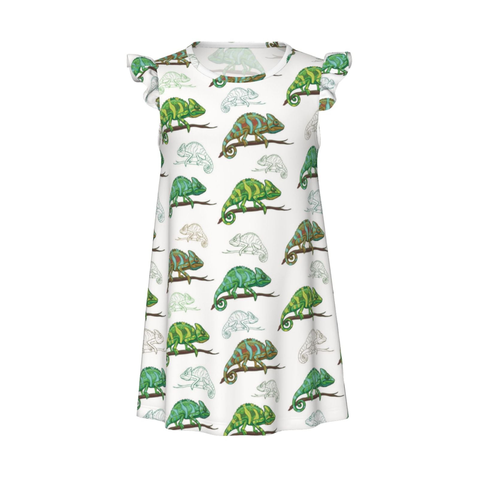 cartoon cute lizard chameleon Girls Nightgowns, Short Sleeves Princess ...