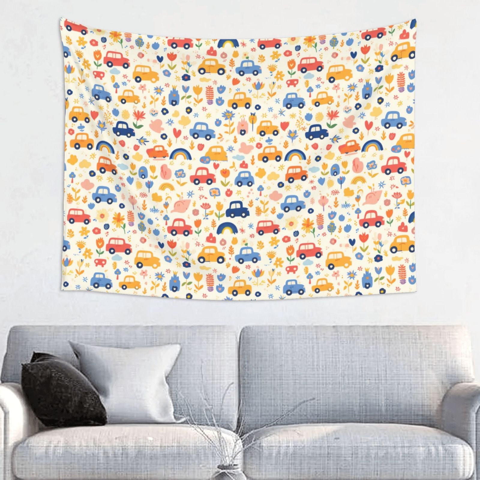 cartoon flower rainbow car Tapestry for Bedroom - Tapestry Wall Hanging ...