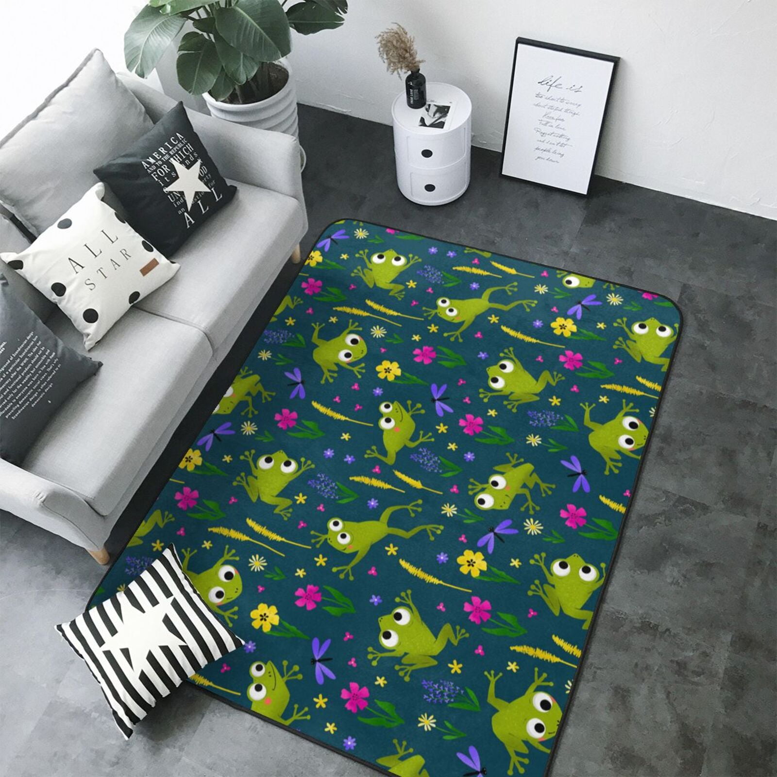 cartoon frogs flower navyblue Area Rugs for Living Room Bedroom, 5x7 ...