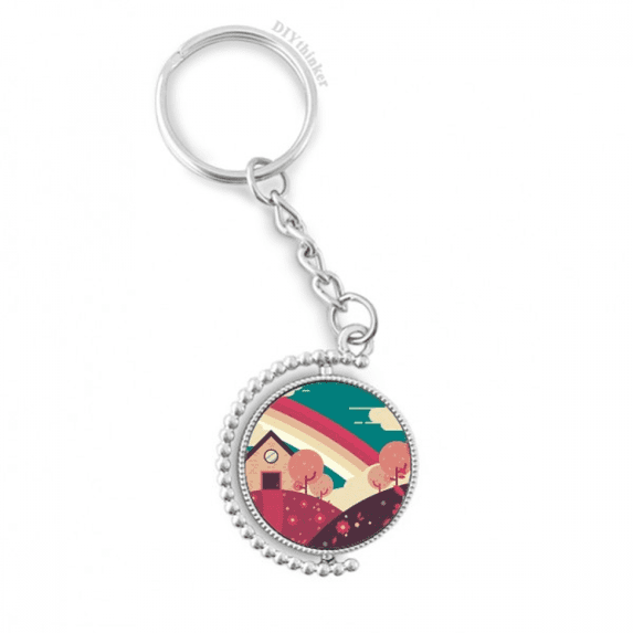 cartoon house landscape painting pattern rotatable keyholder disc ...