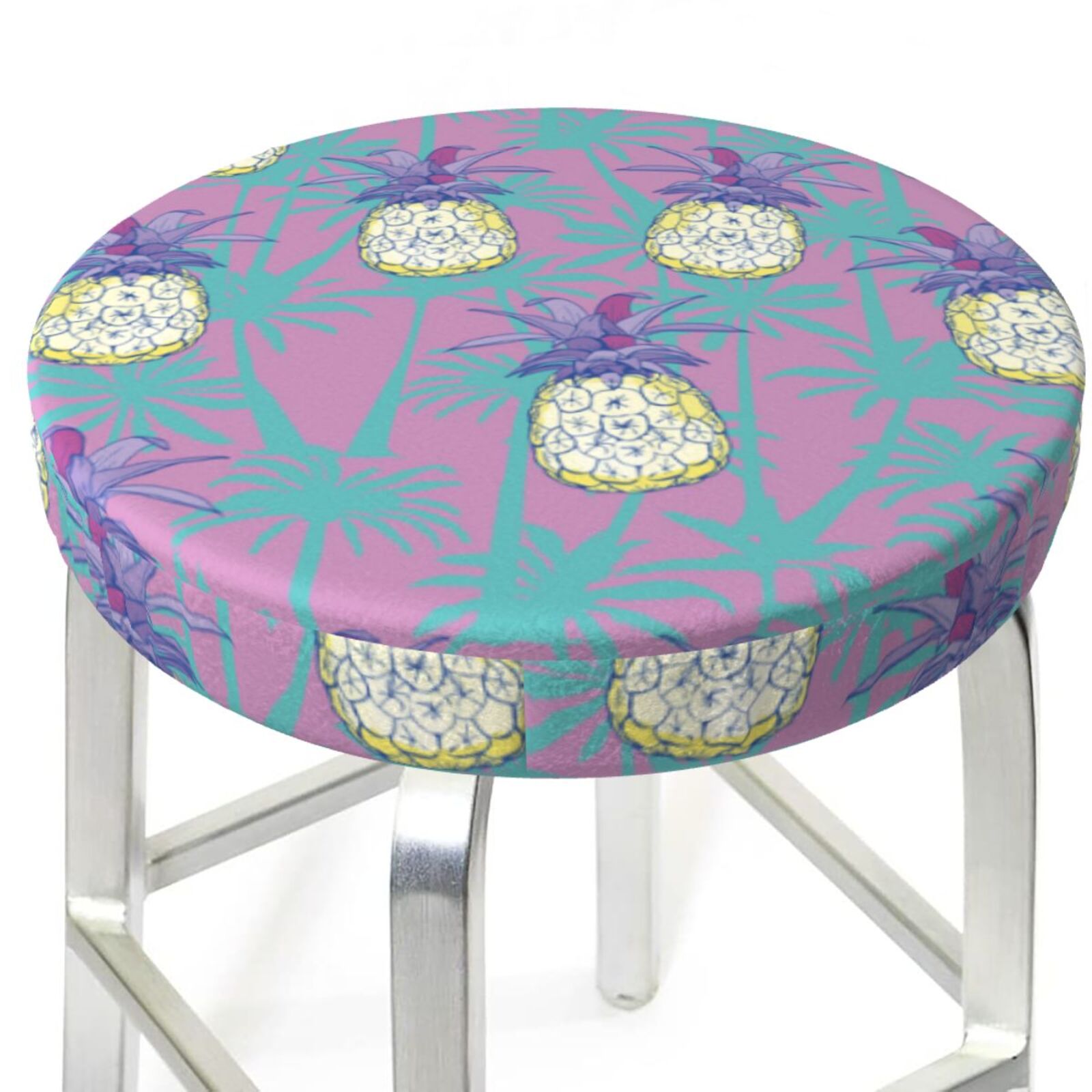 cartoon pineapple Round Bar Stool Seat Covers, Elastic Round Chair ...