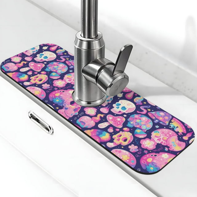 cartoon rainbow Skull Faucet Mat for Kitchen Sink, Kitchen Sink Faucet ...