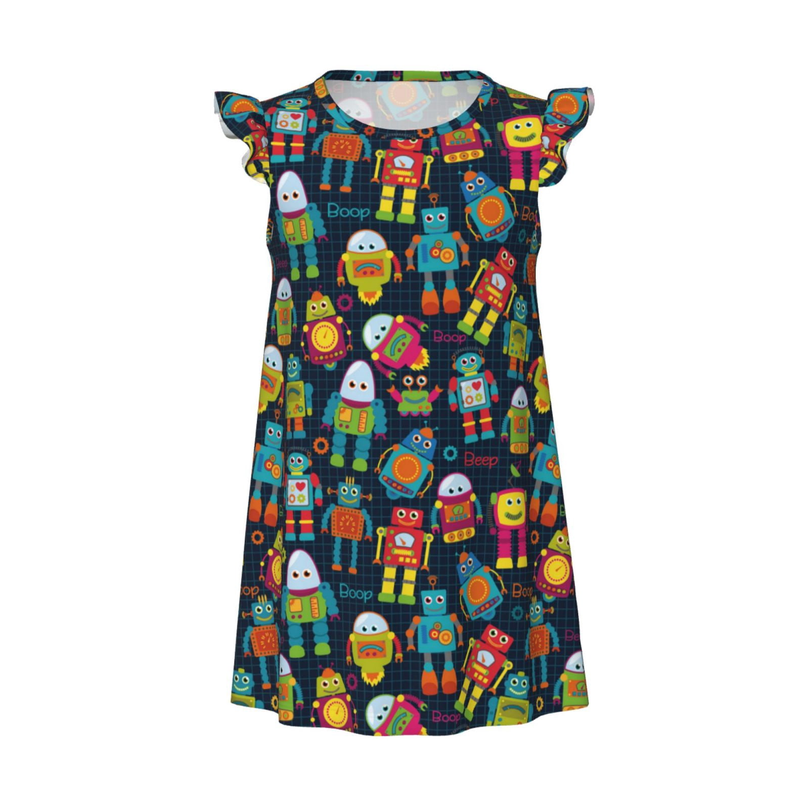 cartoon robot Girls Nightgowns, Short Sleeves Dress Girls Sleepwear ...
