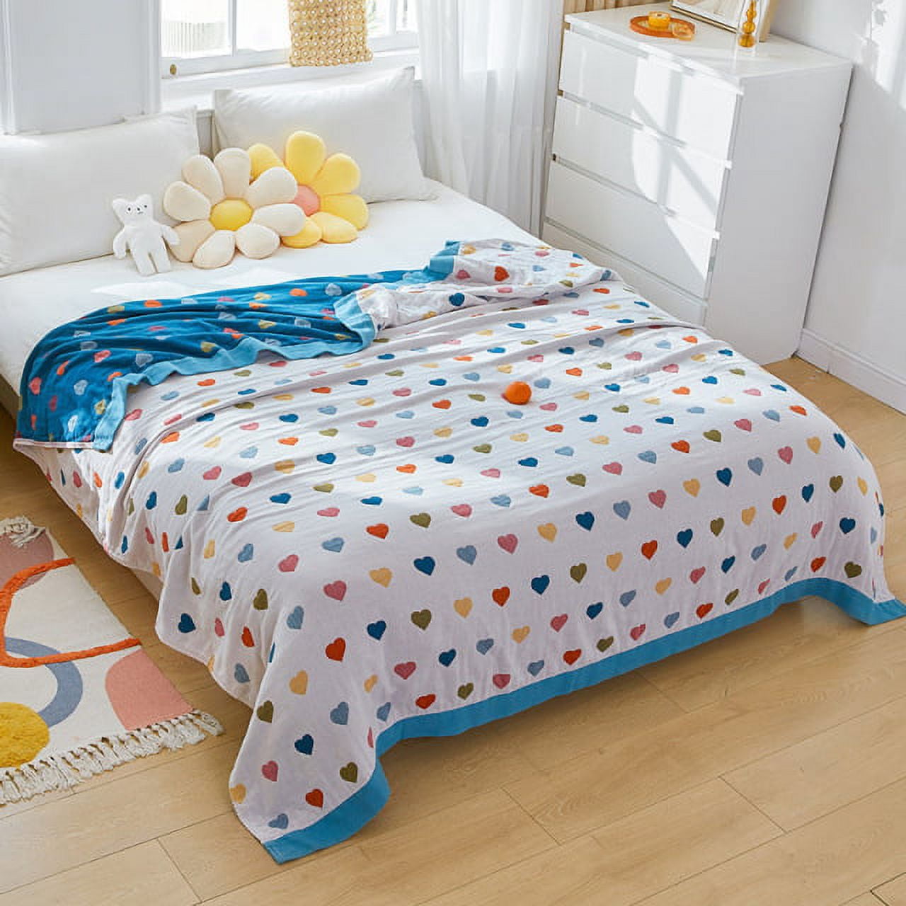cartoon throw blanket cotton gauze summer cool quilt single double ...
