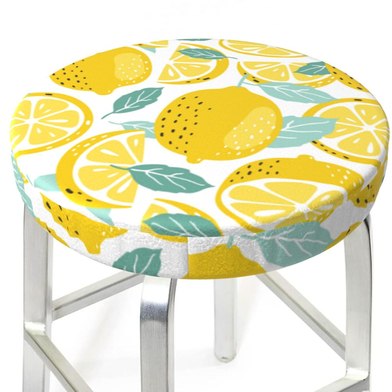 cartoon yellow Lemon Round Bar Stool Seat Covers, Elastic Round Chair ...