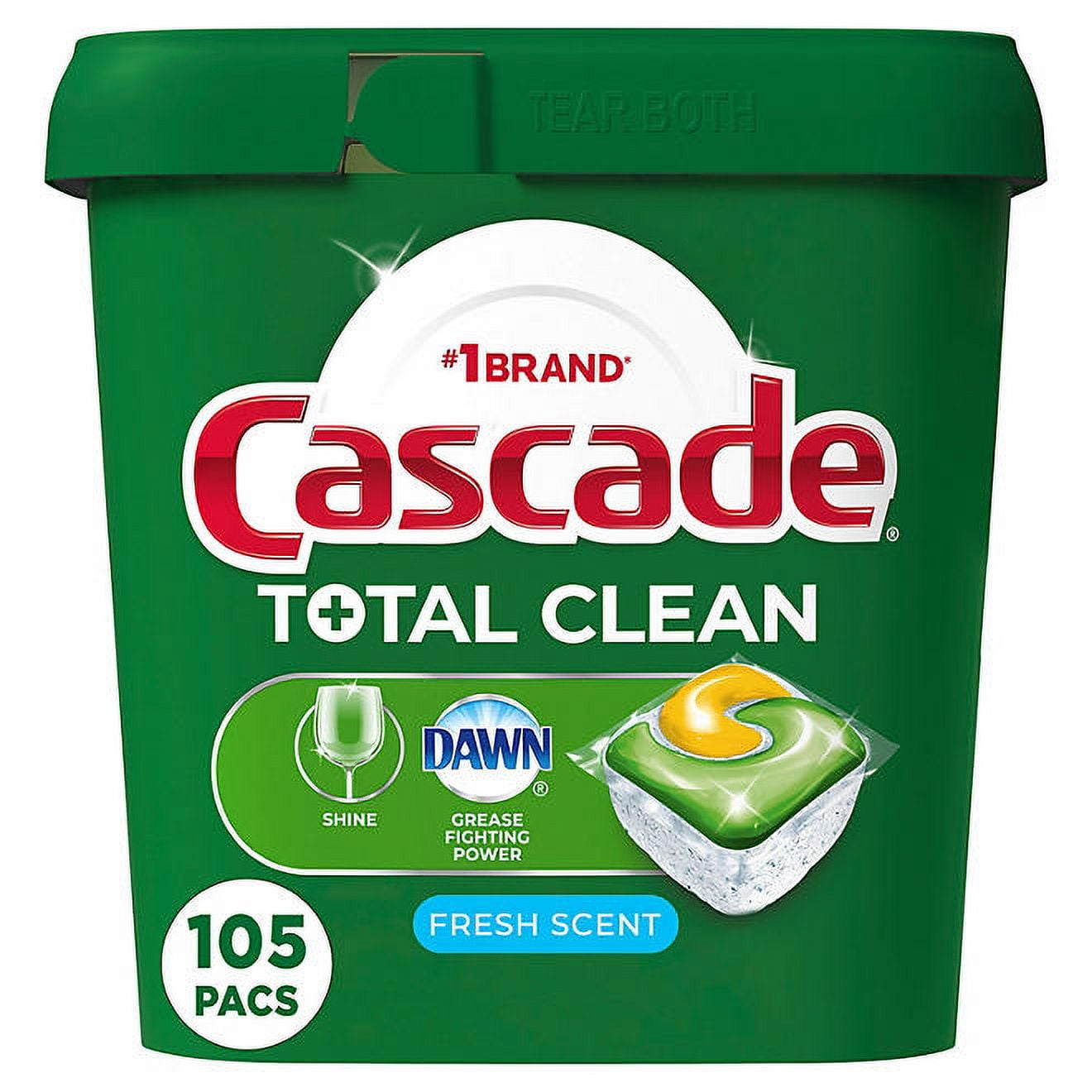 cascade total clean action pacs dishwasher detergent fresh scent 105ct ...
