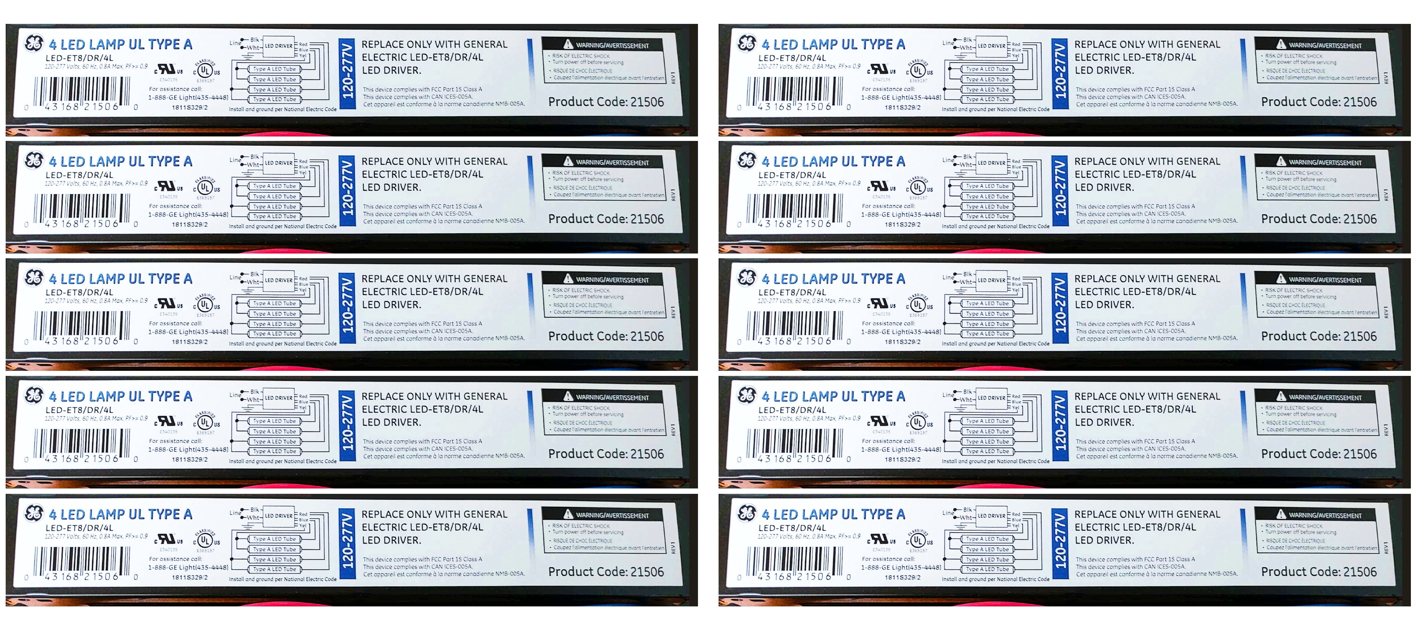 (case of 10) GE 21506 Hybrid LED tube Driver LED-ET8/DR/4L 4 LED LAMP ...