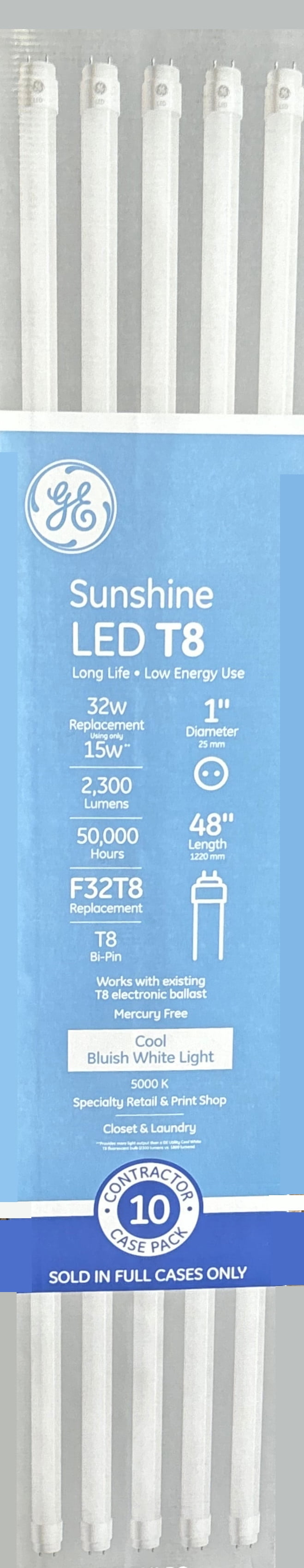 (case of 10 tubes) GE Lighting 30609 LED Tube 48 inch T8, 15 watt, 2300 ...