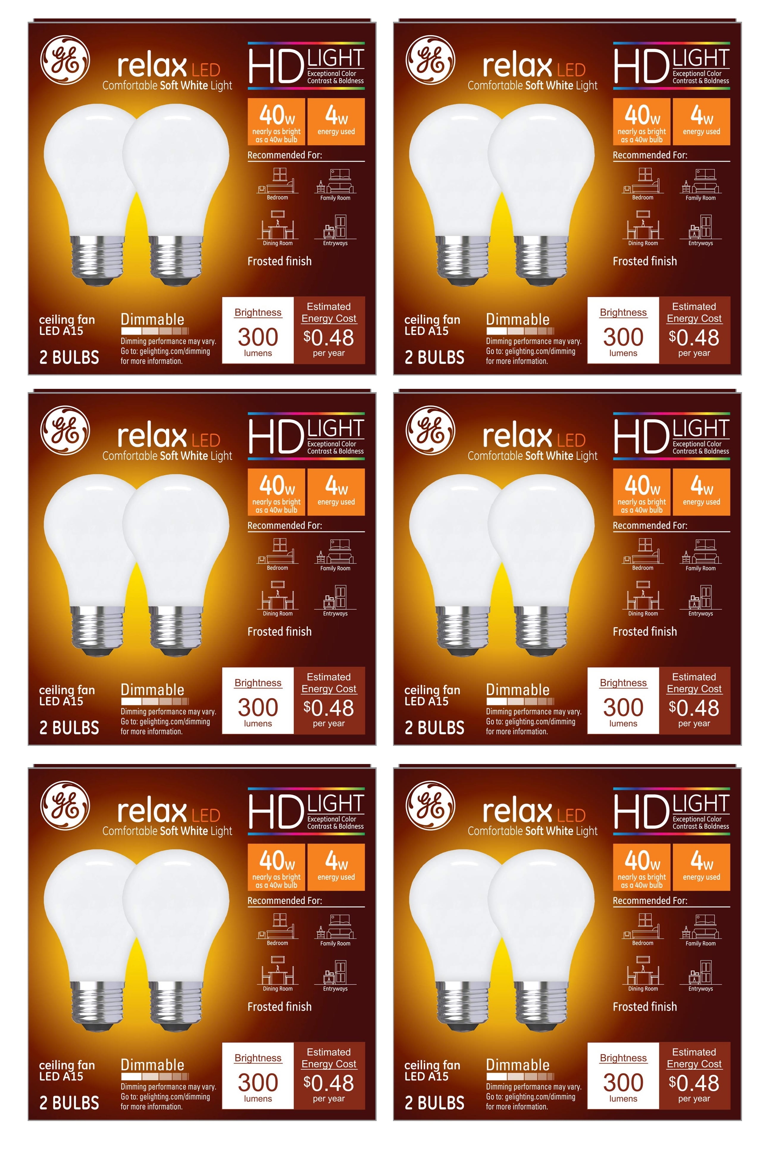 (case of 12 bulbs) GE 37751 Relax LED Dimmable 4 watt (40-Watt Replacement), 300 Lumen Frosted ...