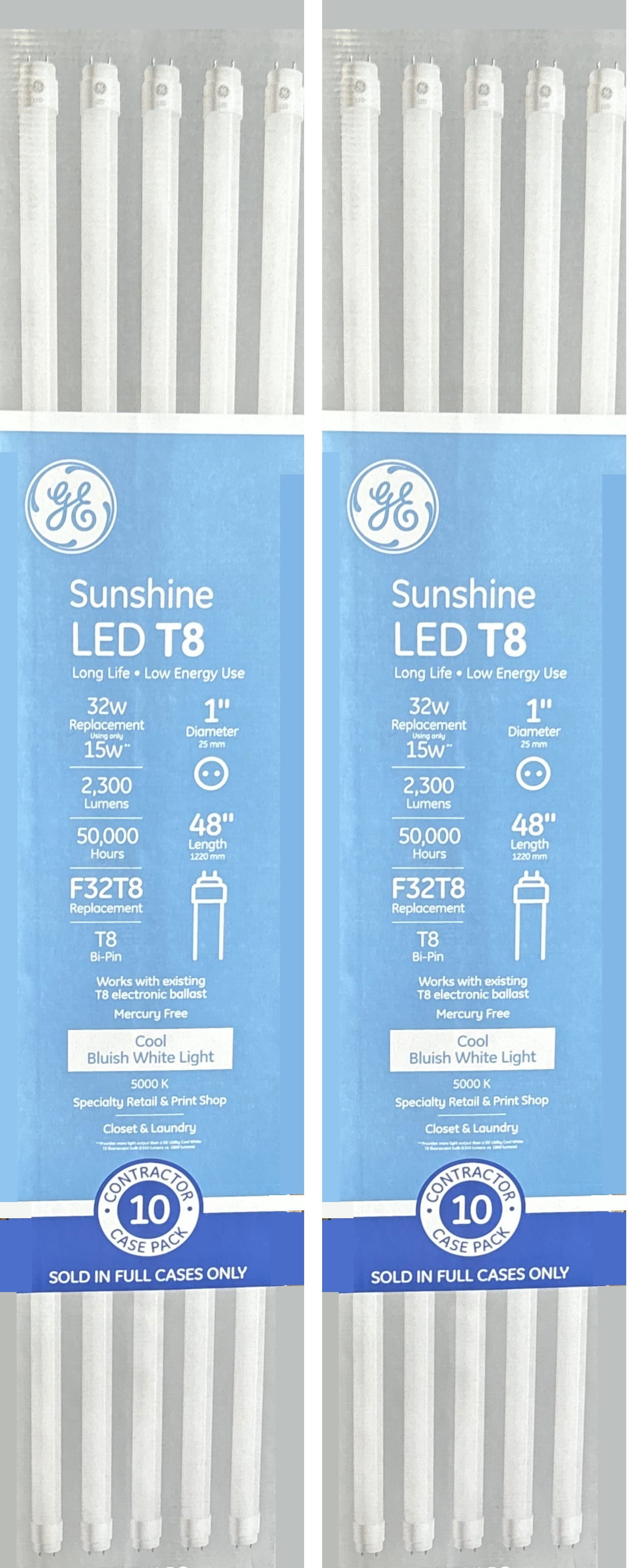 (case of 20 tubes) GE Lighting 30609 LED Tube 48 inch T8, 15 watt, 2300 lumen, 5000K Daylight ...