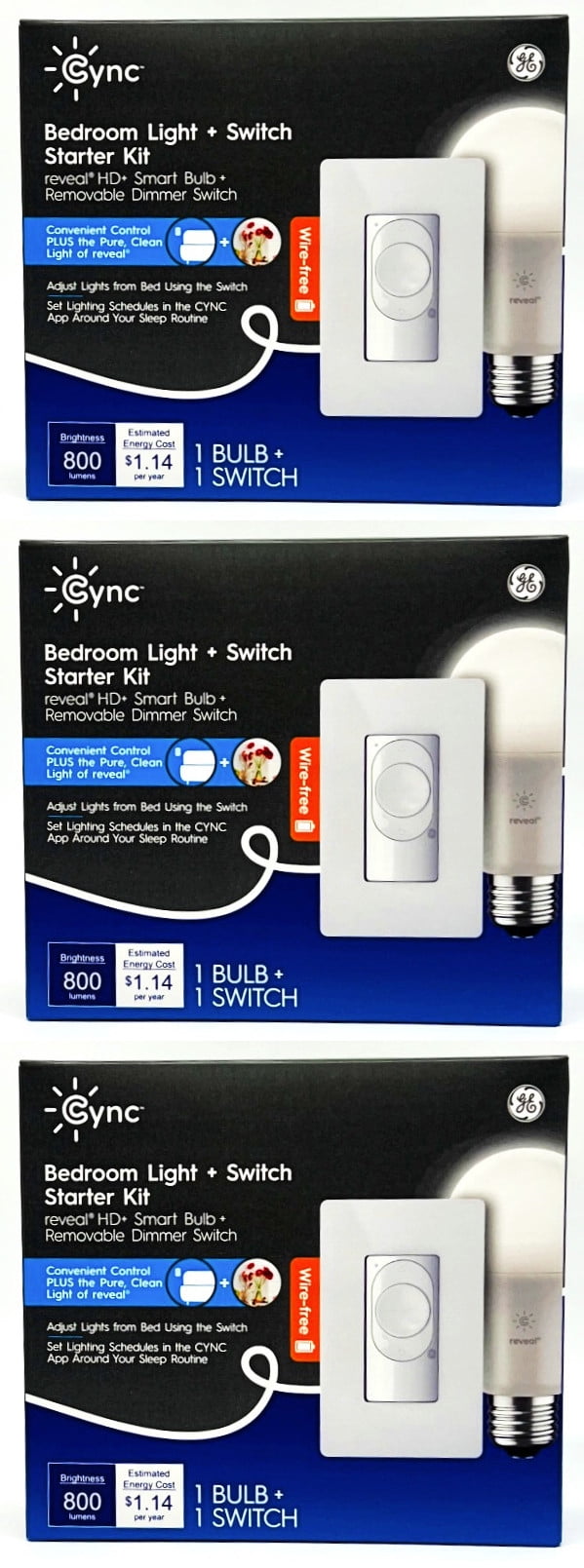 (case of 3 kits) GE Cync Bedroom Light and Smart Switch Kit, 1 Reveal ...