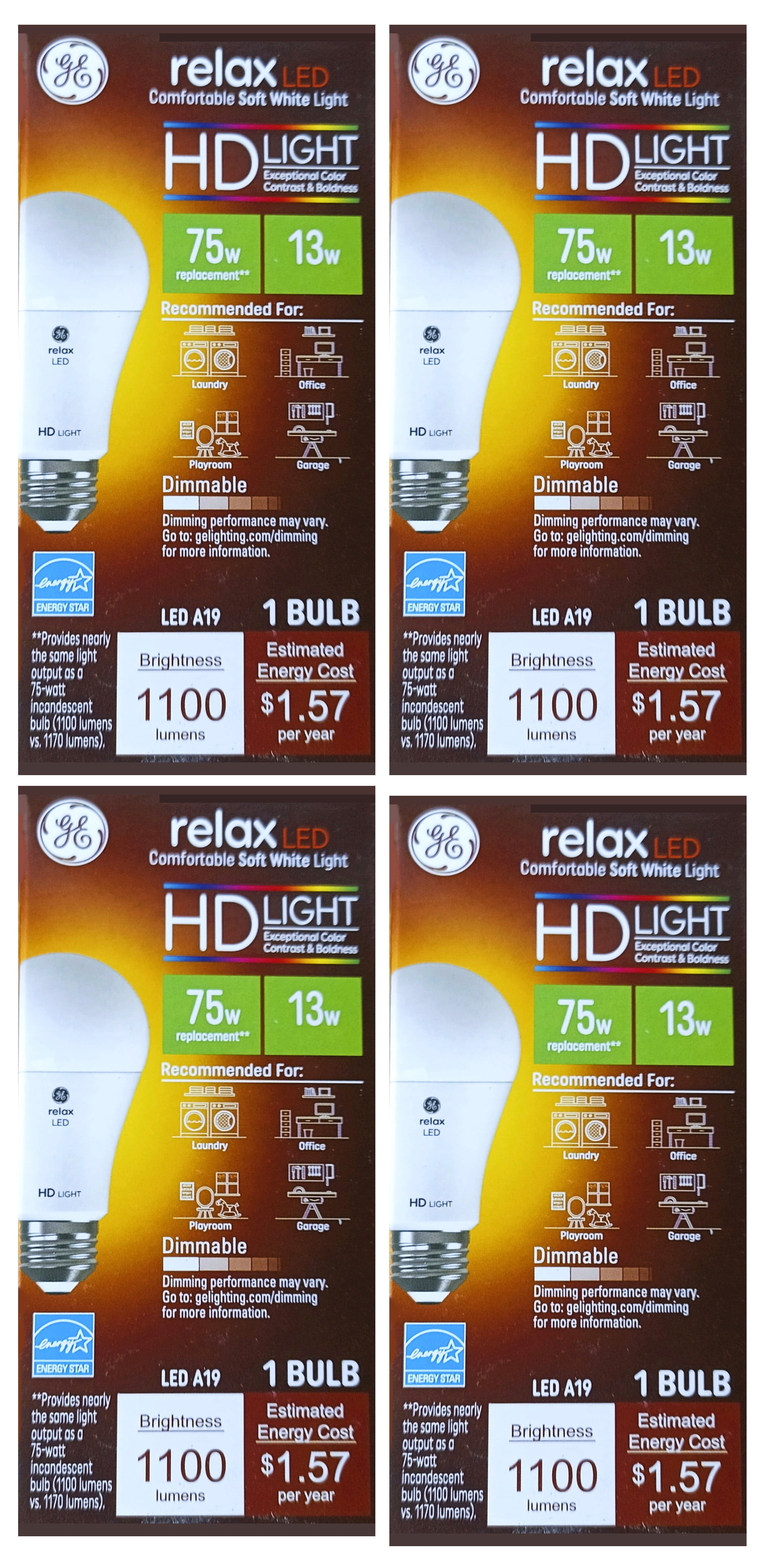 GE Lighting Relax LED A19 Bulbs, Case of 4, 75W Equivalent, Soft White ...