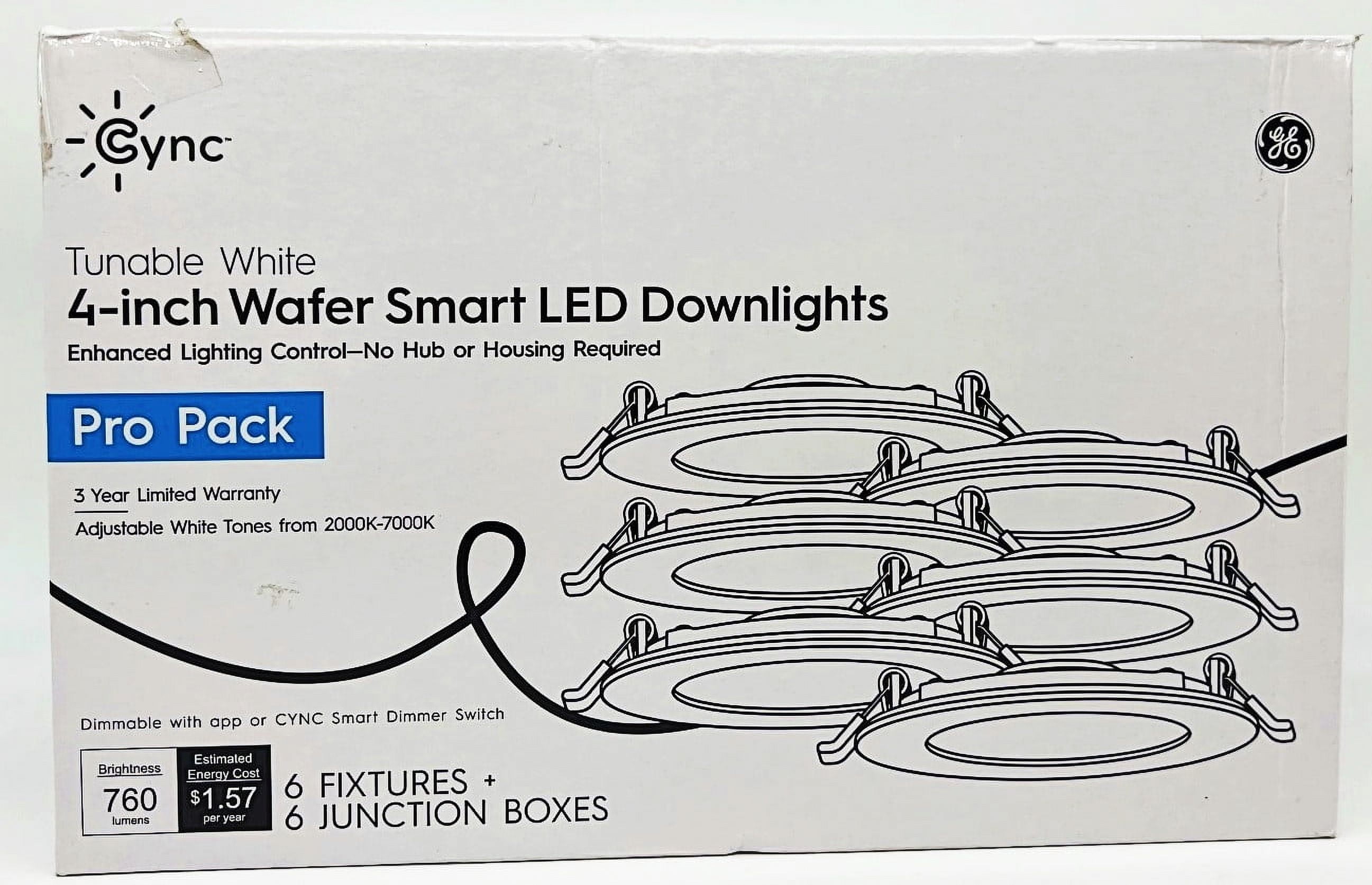 (case of 6) GE Lighting Cync Pro Pack 4 inch wafer Smart LED Downlights ...