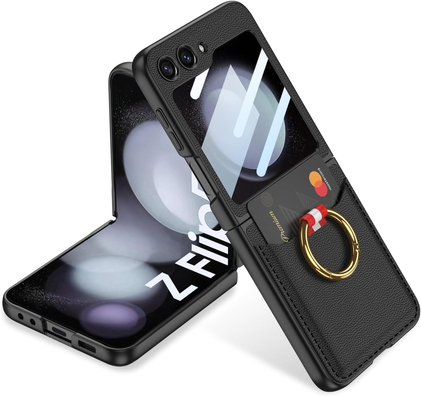 case for Galaxy Z Flip 5 Case with Ring & Card Holder, Pocket Storage ...