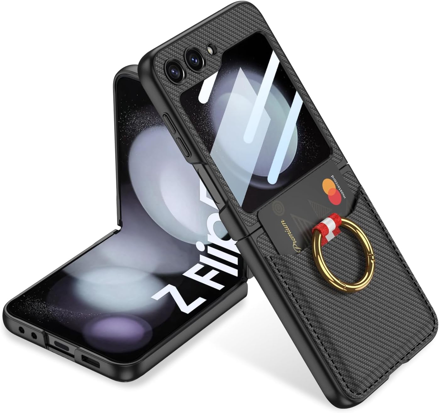 case for Galaxy Z Flip 5 Case with Ring & Card Holder, Pocket Storage ...
