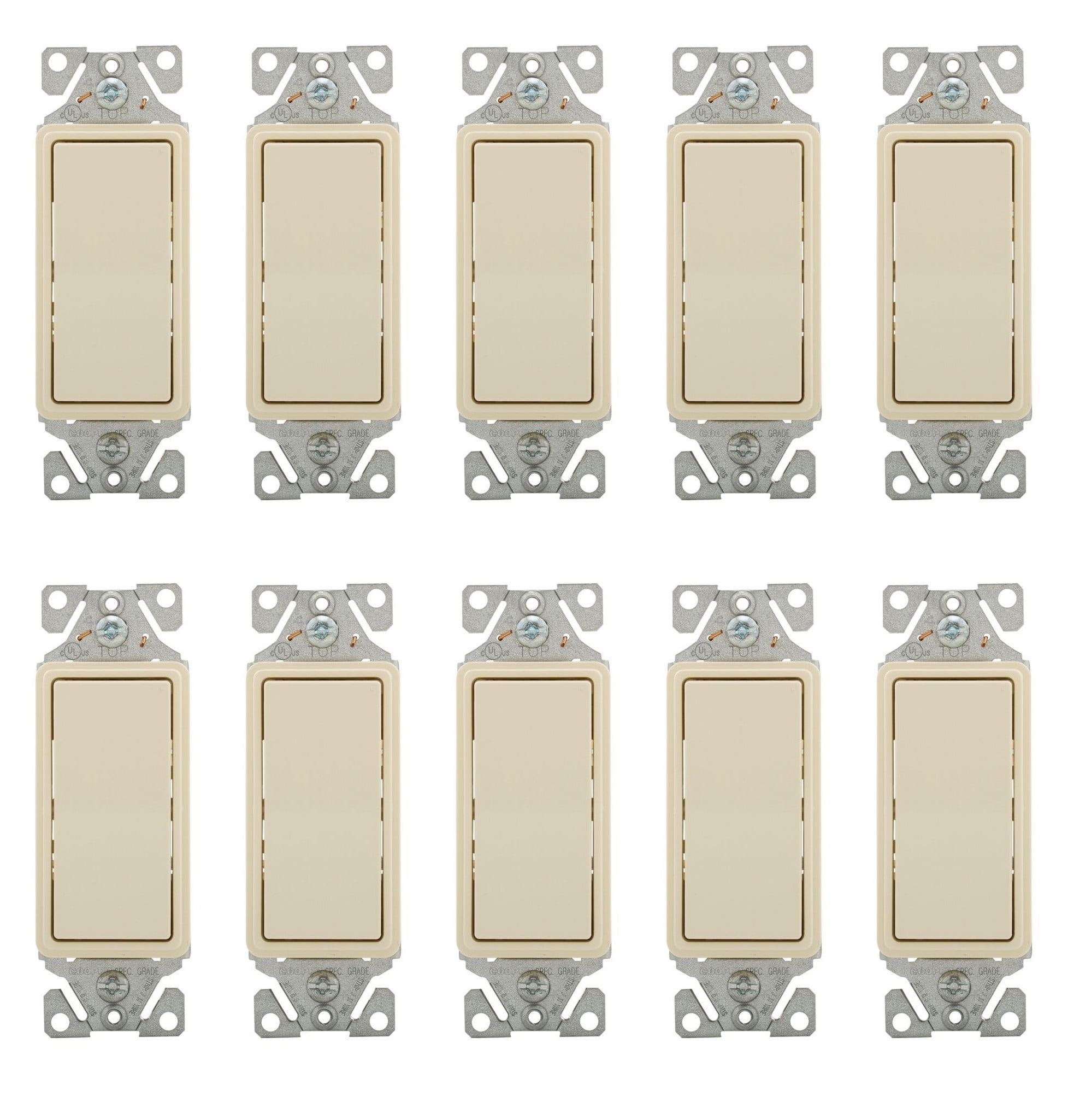 (case of 10) Eaton Wiring 15 Amp 3-Way Rocker Switch, Auto Ground ...
