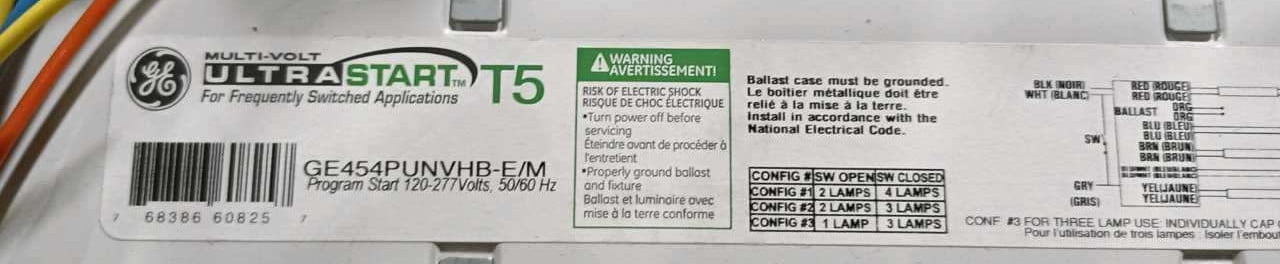 (case of 10) GE 37339 GE454PUNVHB-E/M Multi Volt Ultra Start T5 Ballast ...