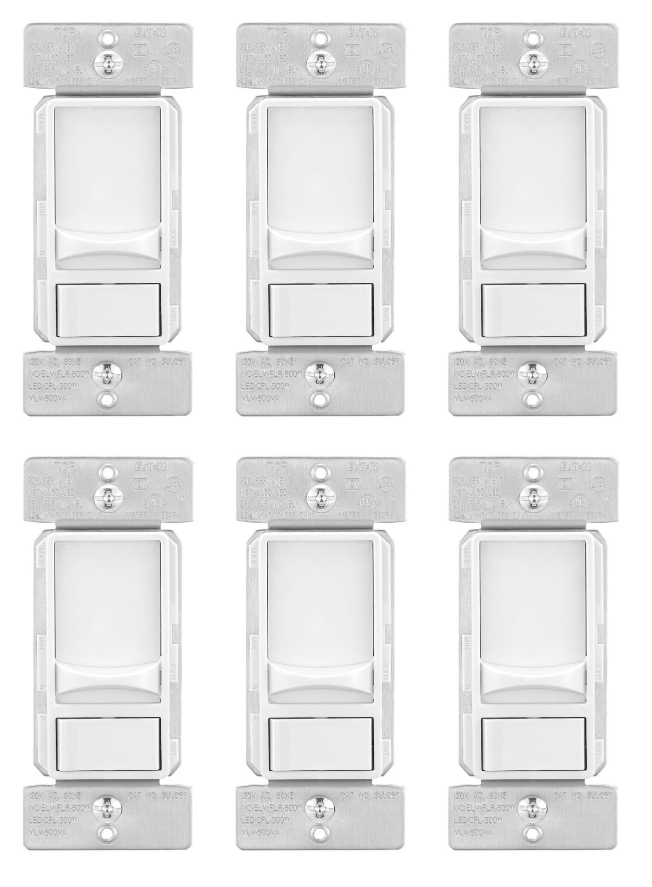 (case of 6) Eaton Slide Dimmer, Single Pole + 3 Way, White Slide Dimmer ...