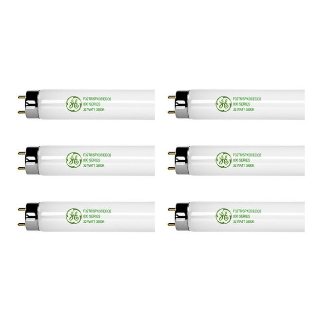 GE 68851 Fluorescent T8 Tube, F32T8/SPX35/ECO2, 32W 48 inch 3500K EcoLux, Bi-Pin Base, 2950 ...