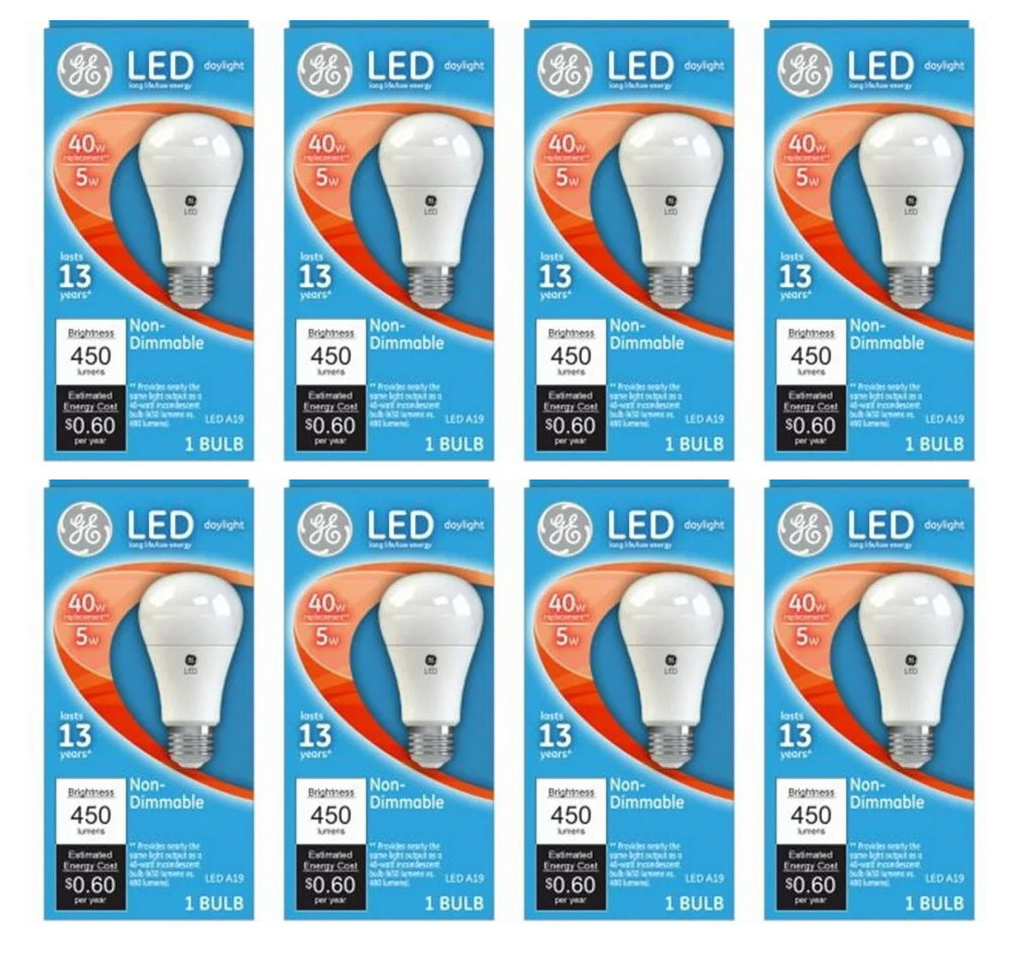 (case of 8 bulbs) GE Lighting 61961 LED A19, 40 watt equivalent using ...