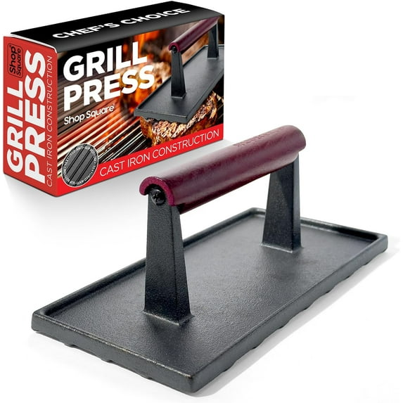 cast iron grill press - 8 x 4 inch, 2.6 lb griddle press with cool ...