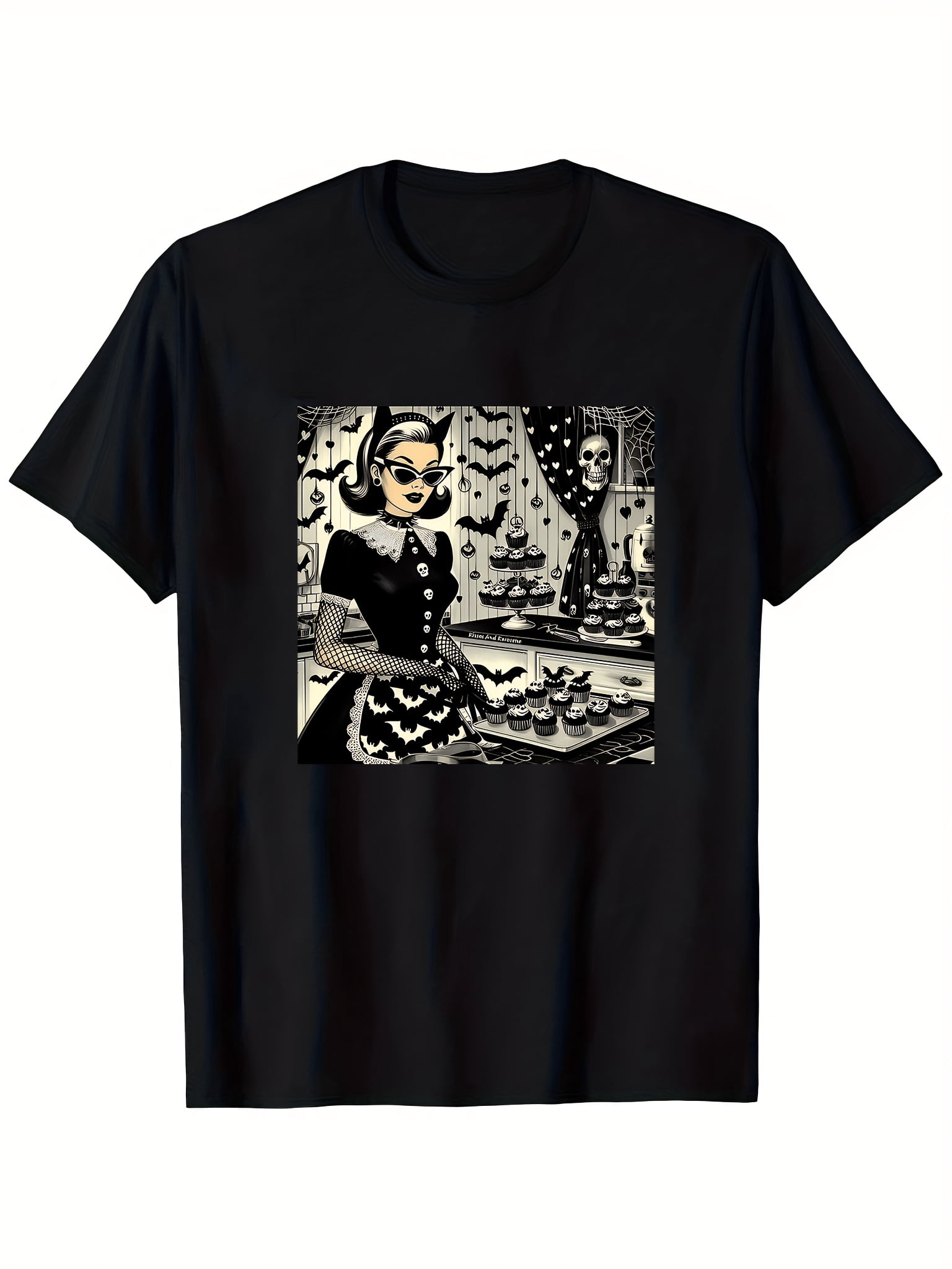 casual t shirts featuring a fun horror design pattern with punk rock ...