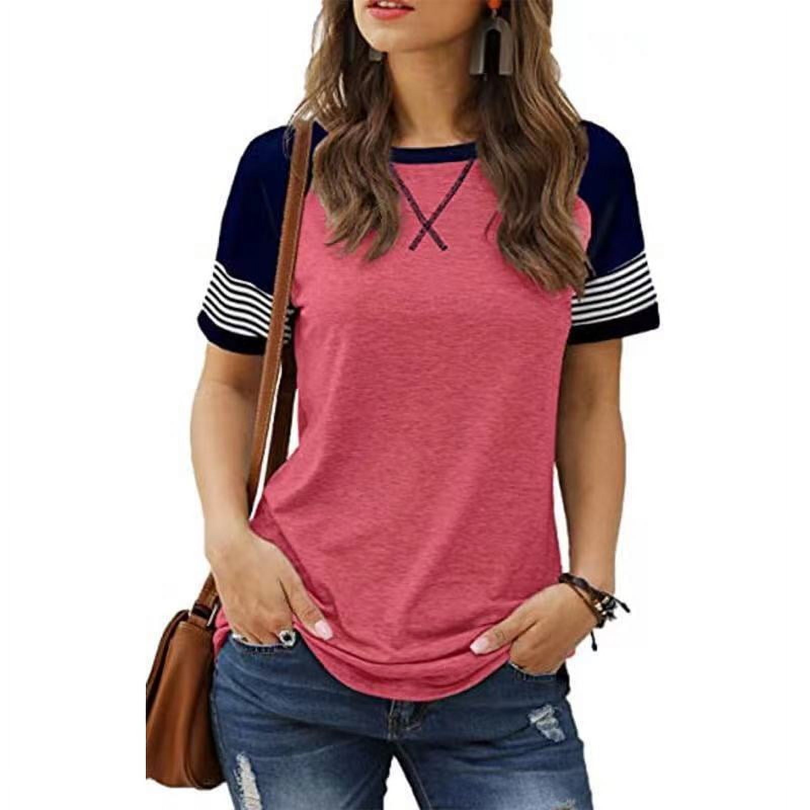 casual women's T-shirt with gradient color patchwork for women ...