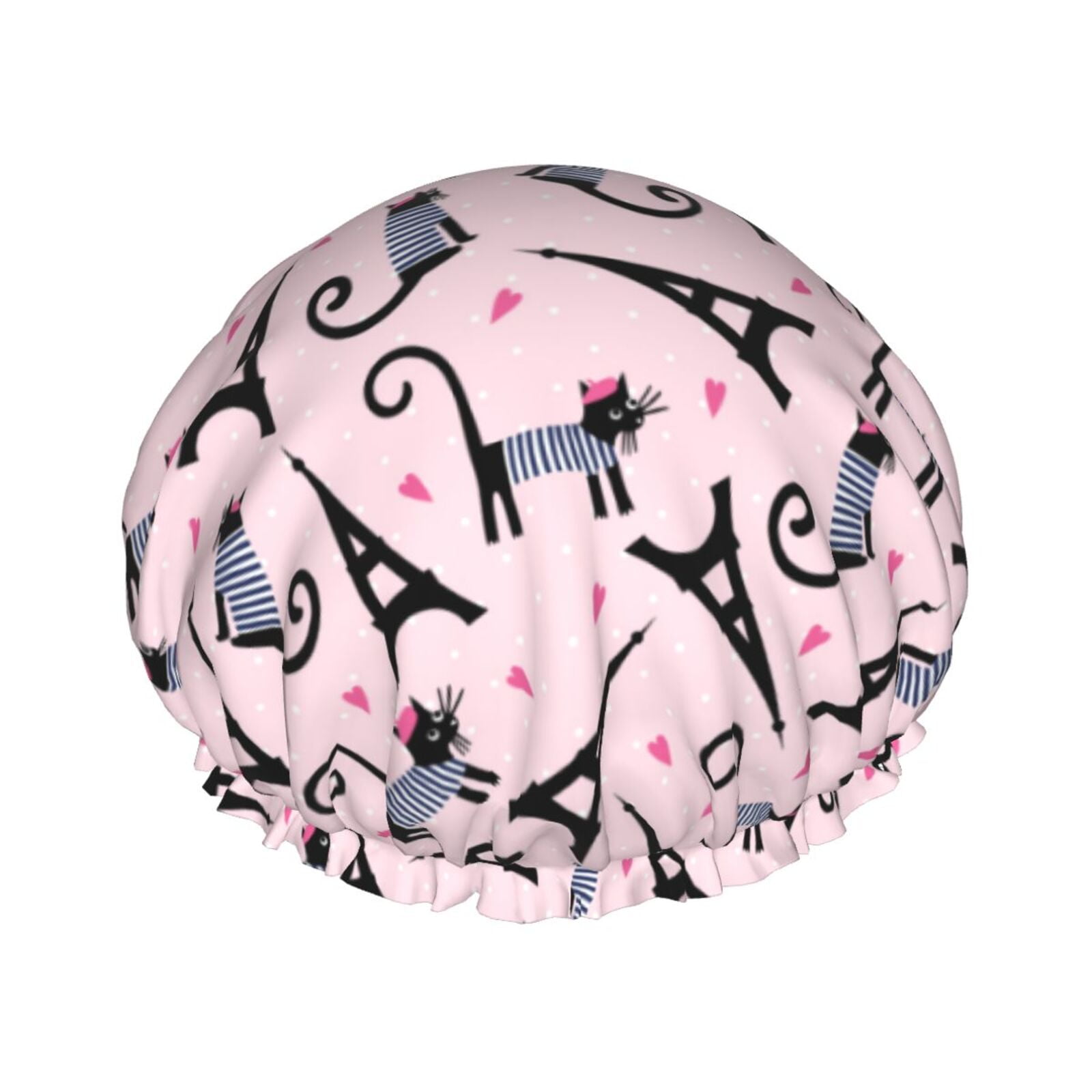 cat Eiffel Tower Shower Cap for Women, Double Waterproof Layers Shower ...