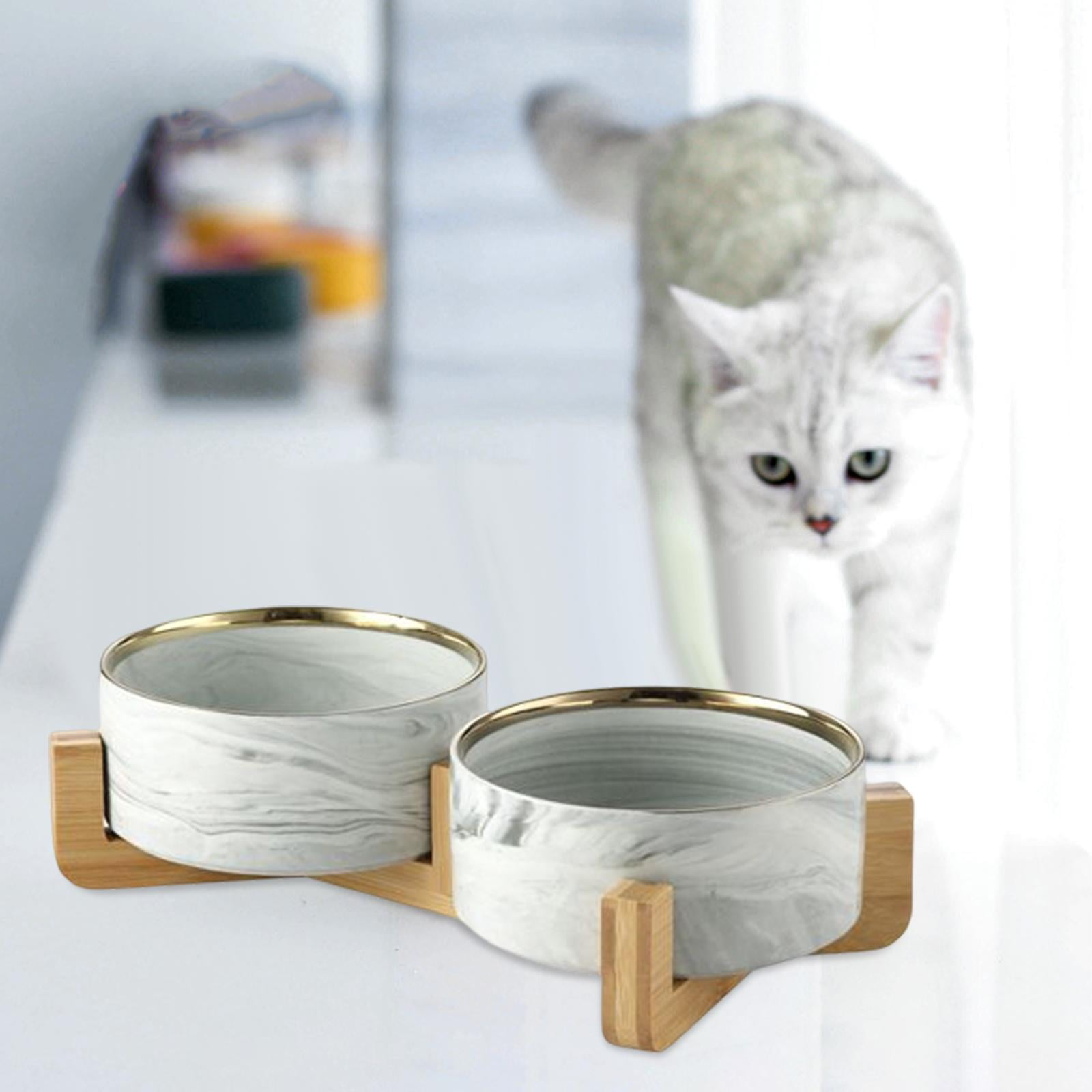 cat and dog Bowl Dish with Wood Stand Drinking Eating Feeding Bowl Food ...