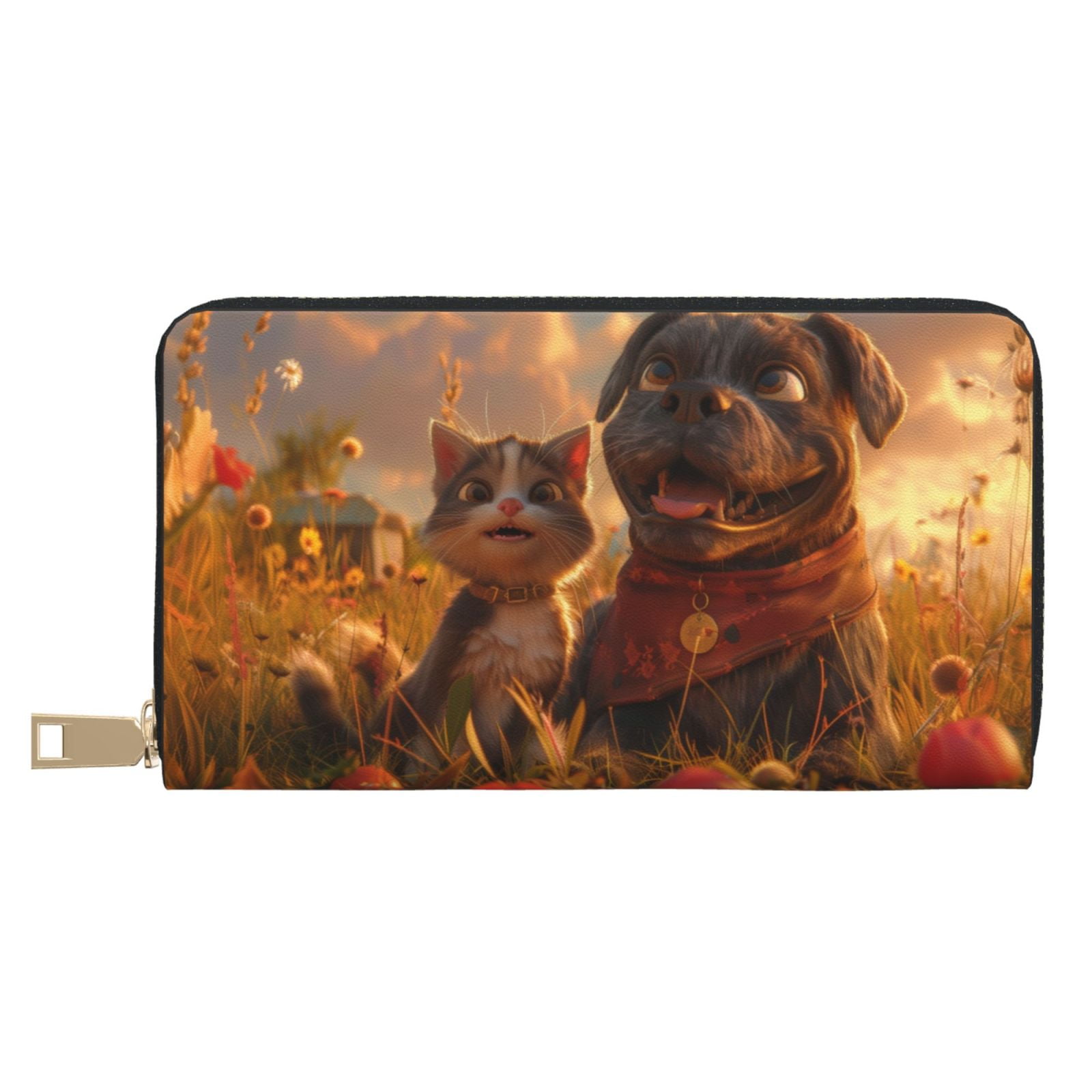 cat dog friendship Wallet Women, Leather Bifold Multi Card Wallet ...