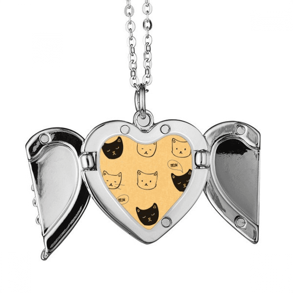 cat head mewing animal cartoon angel wings necklpendant fashion ...