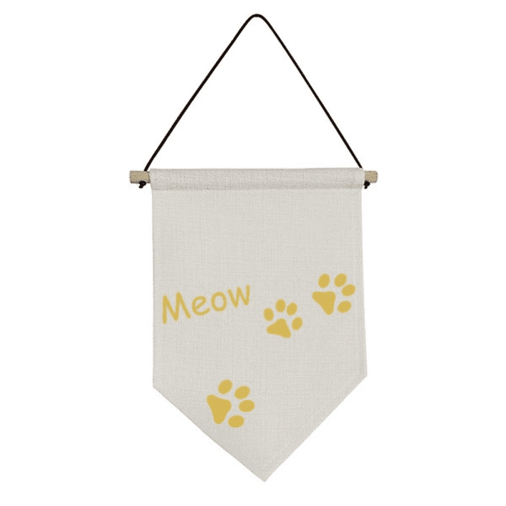 cat mewing animal yellow footprint art print Canvas Flag Hanging Wall ...