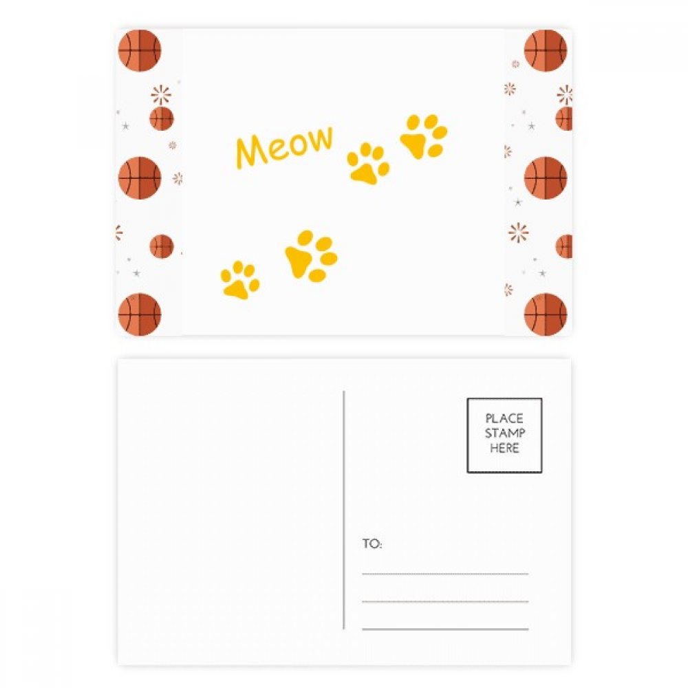cat mewing animal yellow footprint art print basketball postcard set ...