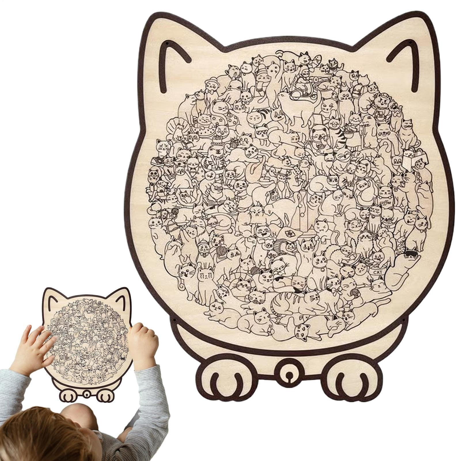 cat puzzle-135-Piece Colored Cat Shaped Wooden Jigsaw Puzzle, Cats ...