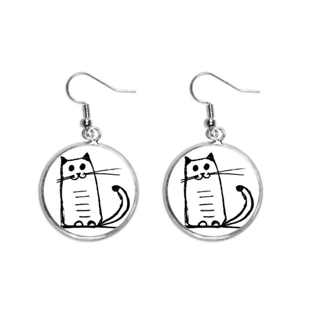 cat sle sit black line ear dangle silver drop ear jewelry woman ...