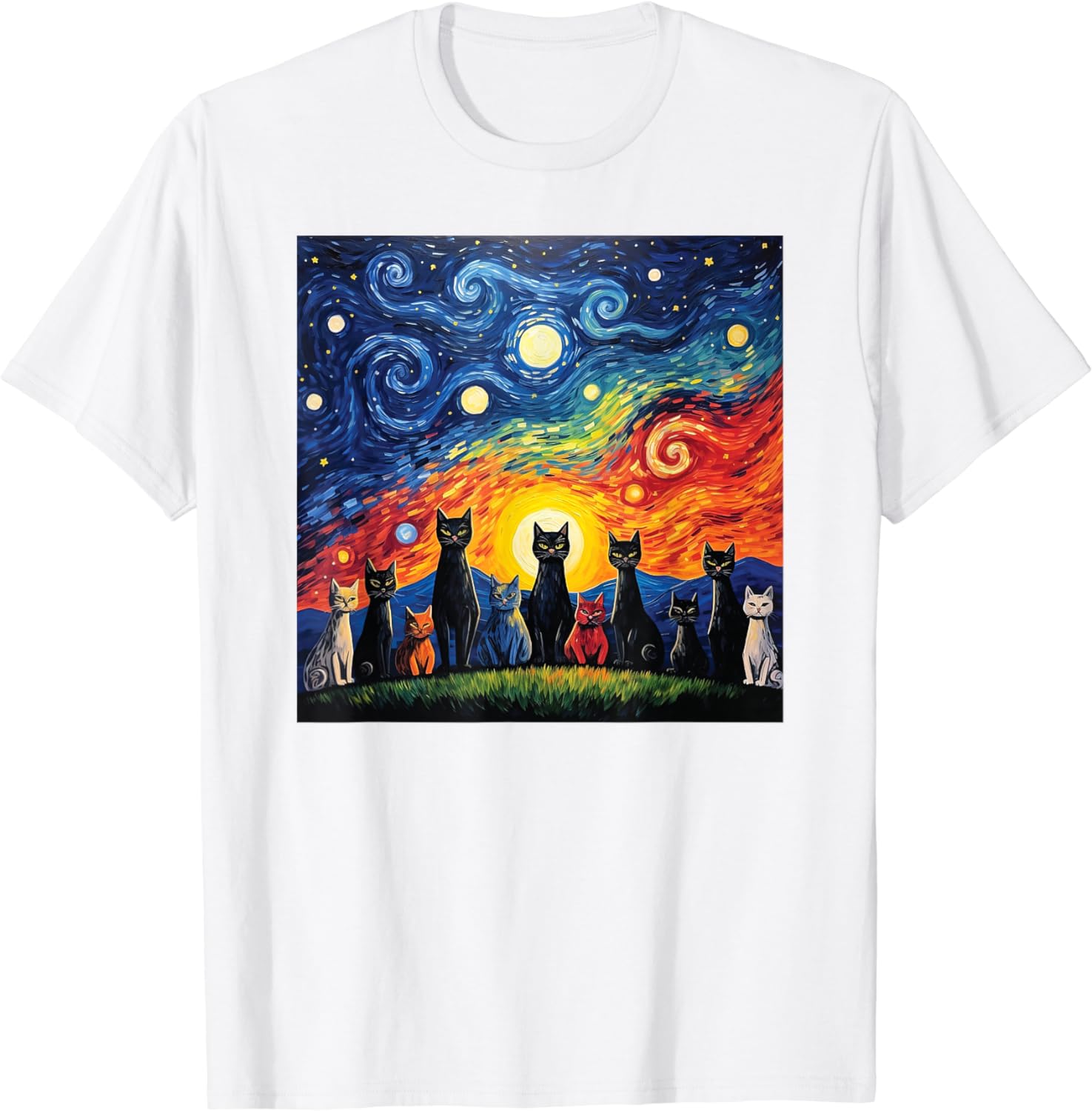 cats family Painting art Starry Night kitty kitten Van Gogh T-Shirt ...