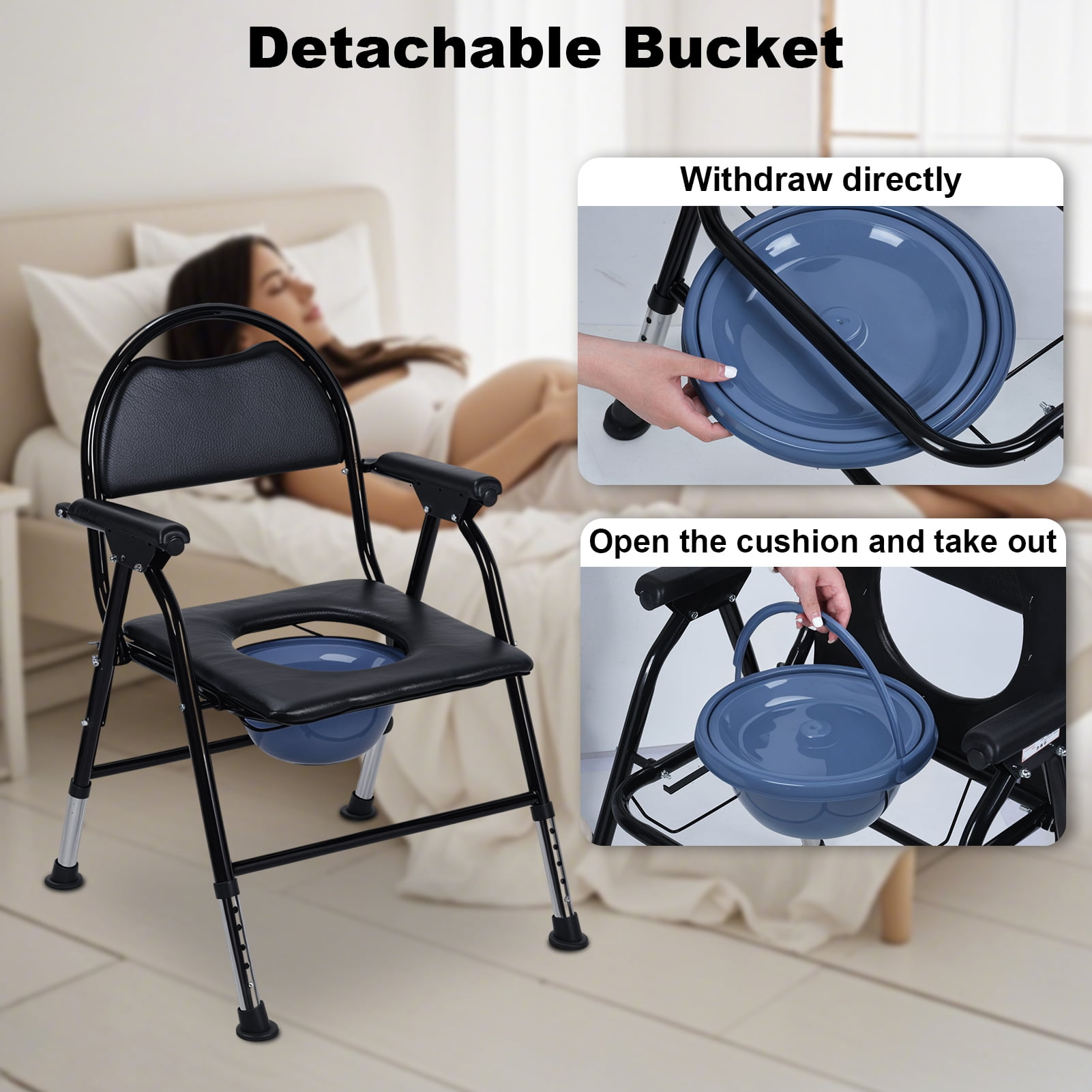 cbehtwi Portable Shower Commode Chair Toilet for Elderly and Disabled ...
