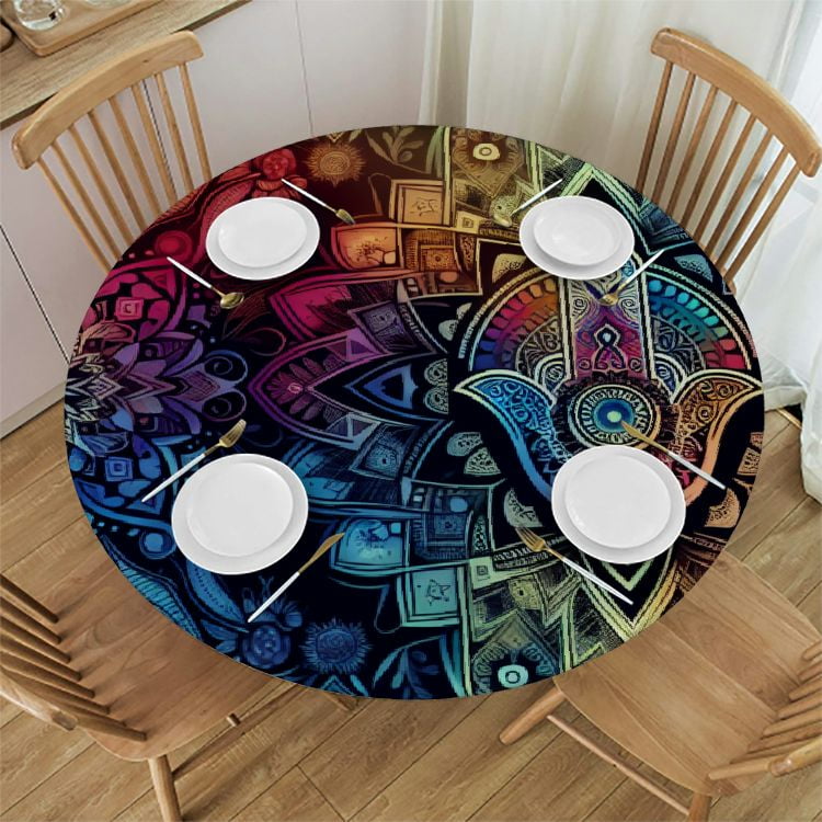 cbxzyzzc Mystic Hamsa Hand Colorful Round Fitted Tablecloth Washable ...