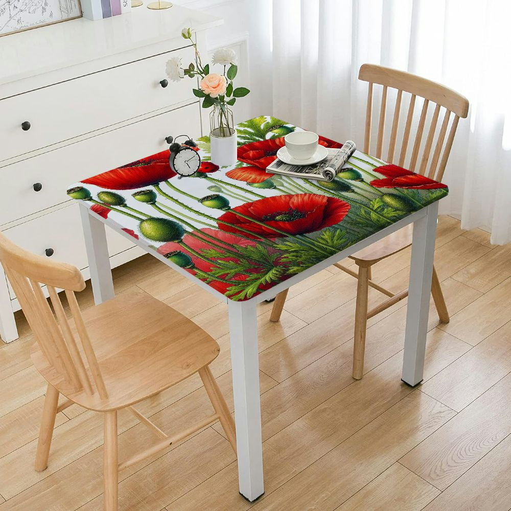 cbxzyzzc Square Tablecloth, Red Flower Border Lawn Elastic Table Cover ...