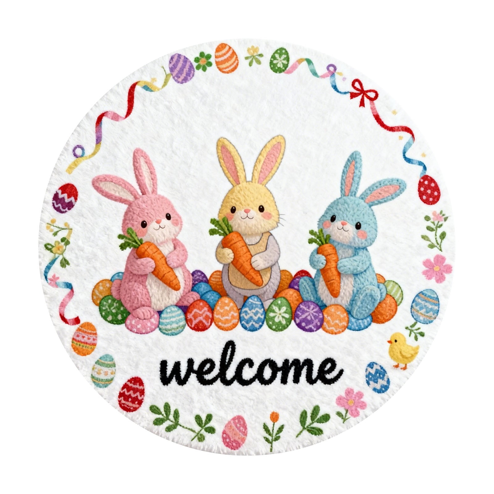 cbzote Round Easter Bunny Welcome Mat - Indoor Polyester Rug with Non ...