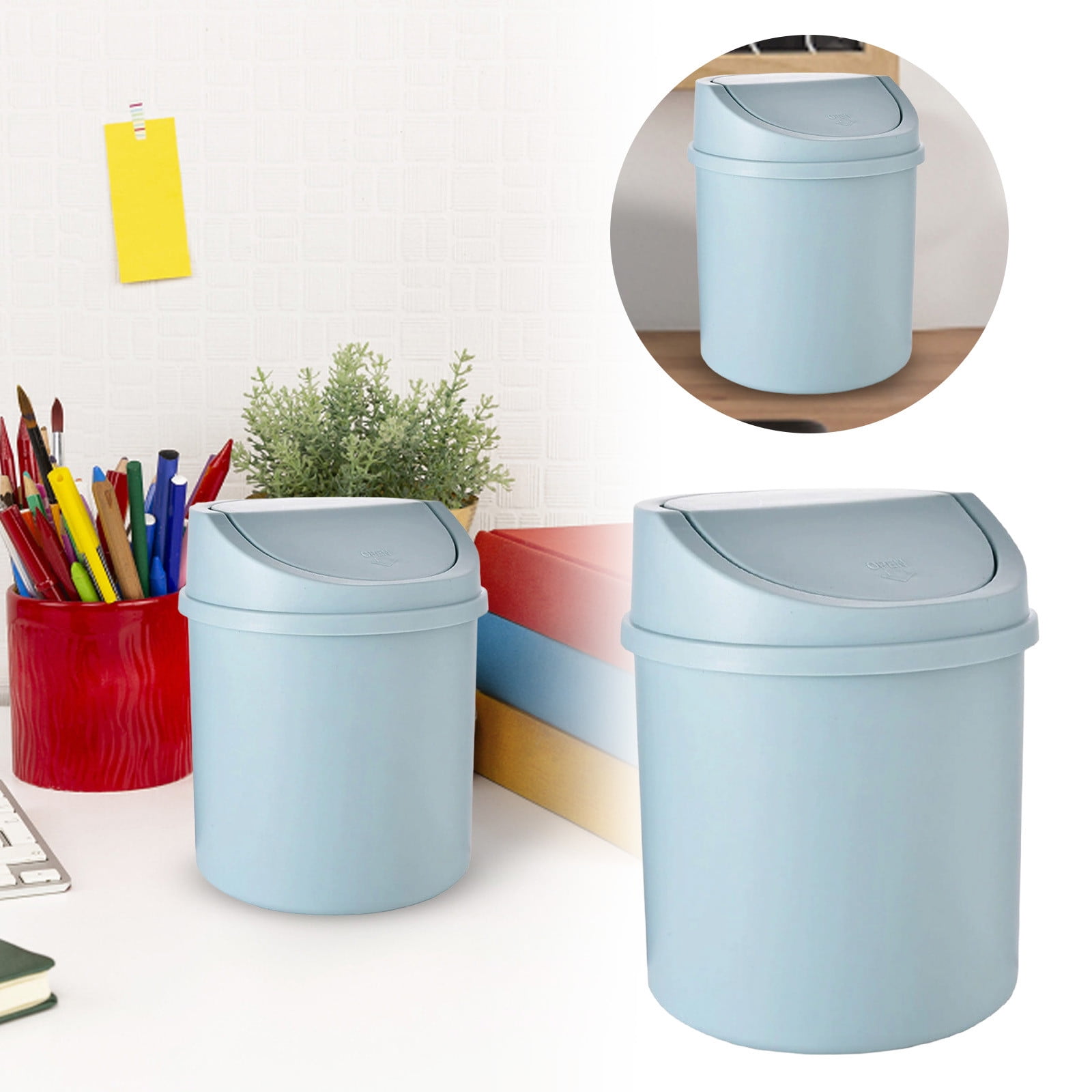 cbzote cbzote Compact Cylinder Flip Lid Desktop Can Mini Waste ...